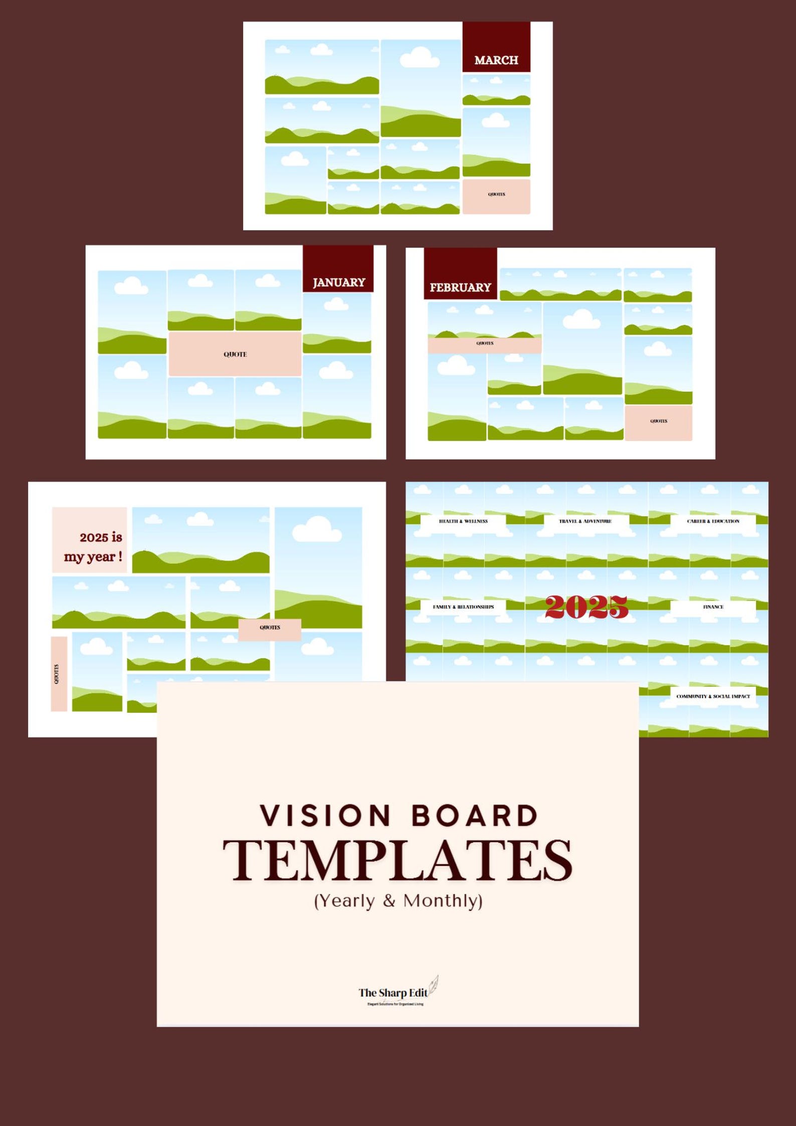 Vision Board Template Kit 2025 Yearly & Monthly Goal Setting Instant ...