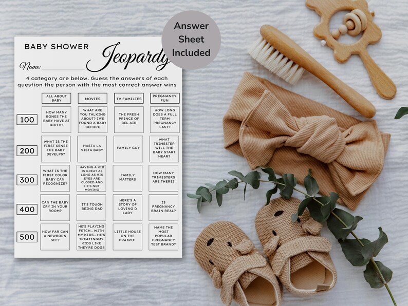 Printable Baby Shower Jeopardy Game, Jeopardy Games, Baby Trivia Games ...