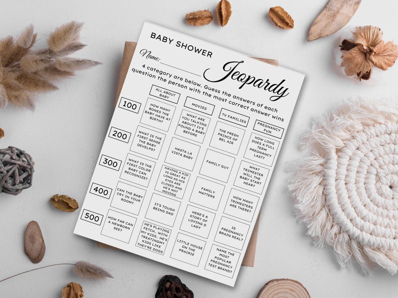 Printable Baby Shower Jeopardy Game, Jeopardy Games, Baby Trivia Games ...