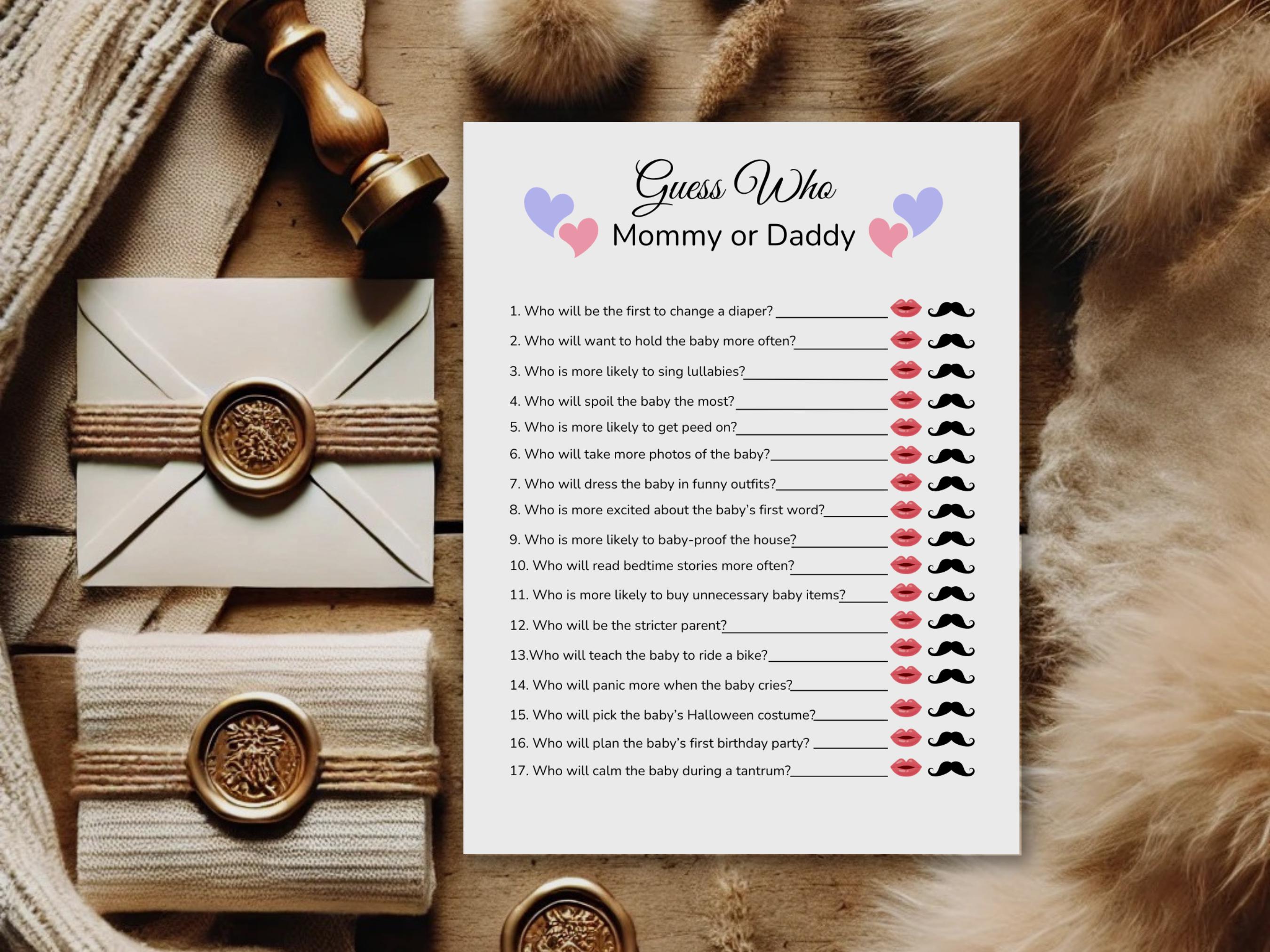 Guess Who Mom or Dad Baby Shower Game, Who Said It Trivia Game, Fun ...