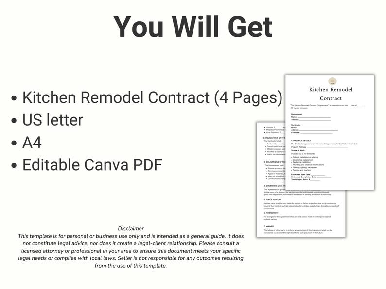 Editable Kitchen Remodel Contract, Kitchen Renovation, Service ...