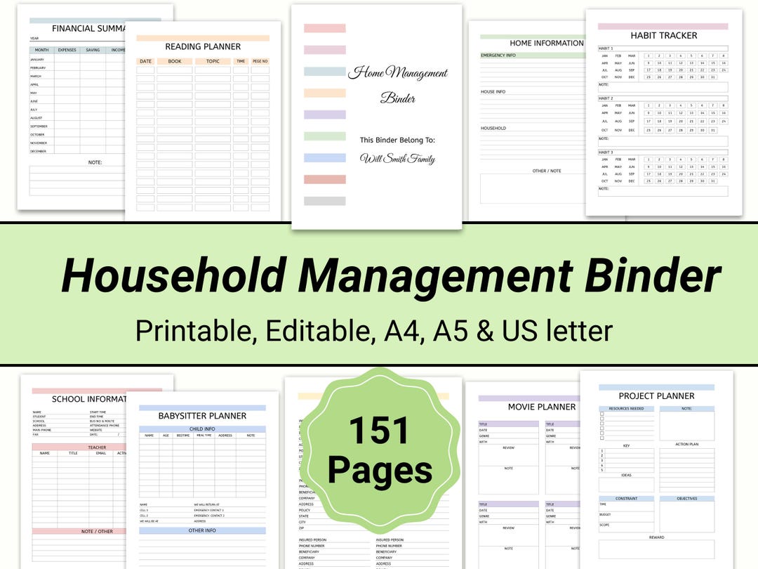 Home Management Binder, Household Binder, Household Planner, Home ...