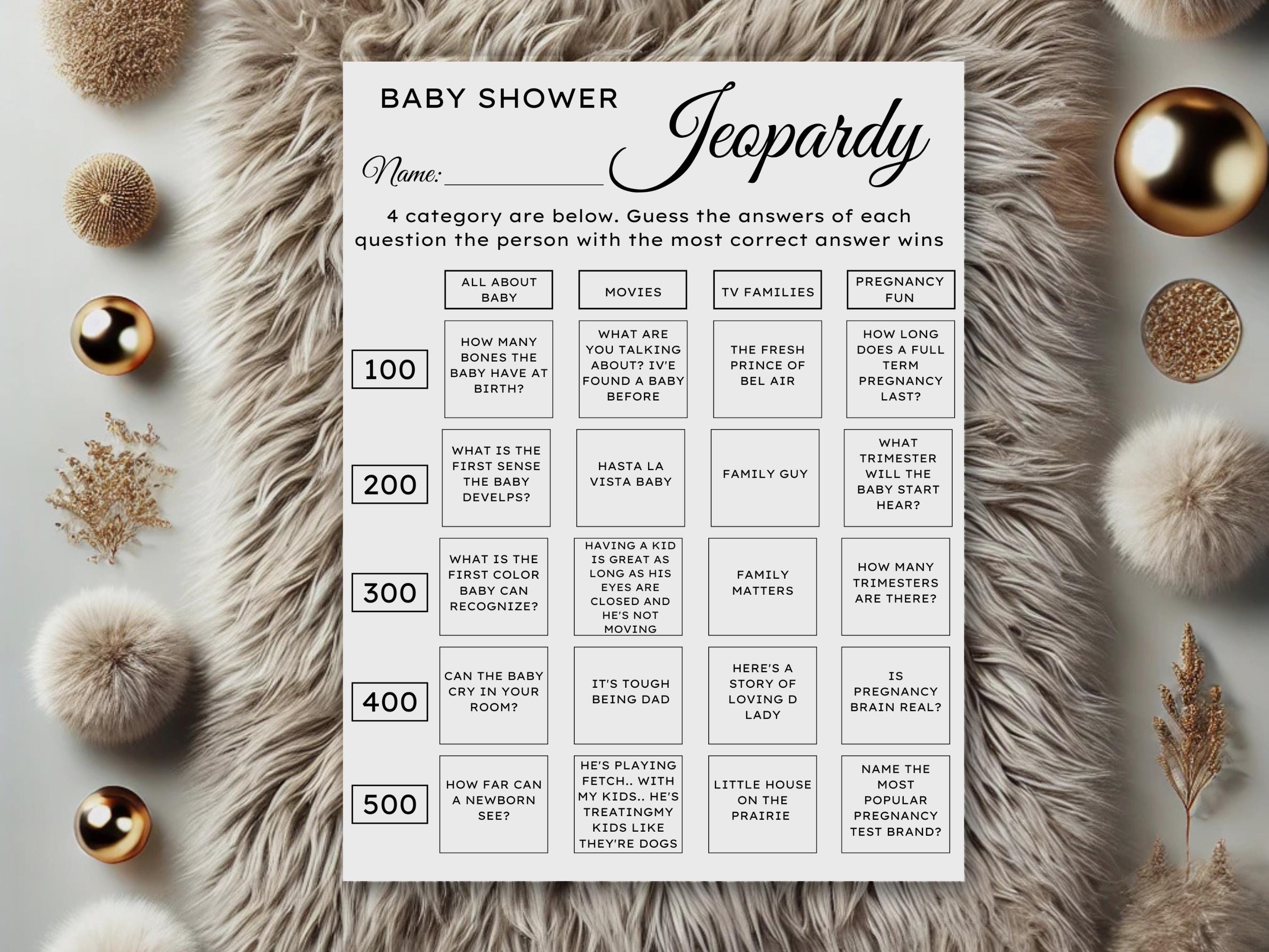 Printable Baby Shower Jeopardy Game, Jeopardy Games, Baby Trivia Games ...