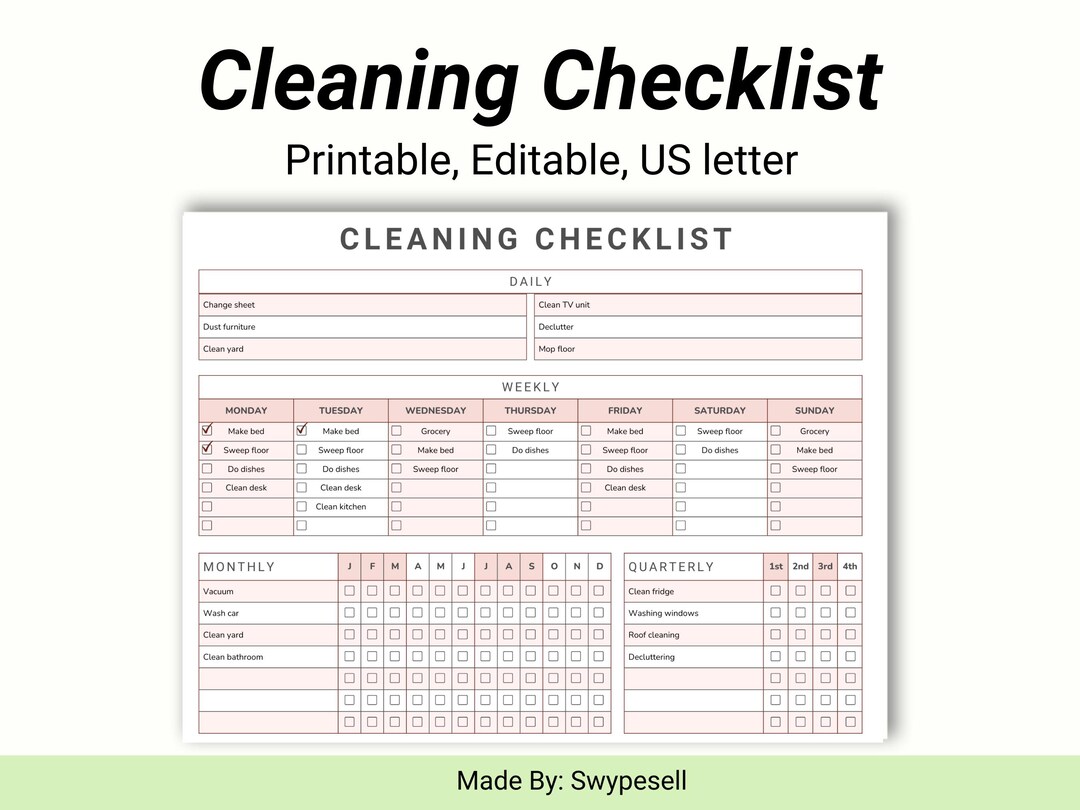 Editable House Cleaning Chore Checklist, Housekeeping, Flylady Cleaning ...