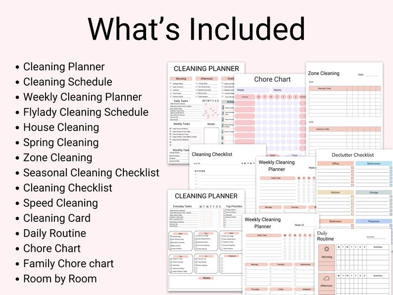 EDITABLE ADHD Cleaning Checklist Bundle, ADHD Cleaning Schedule Planner ...