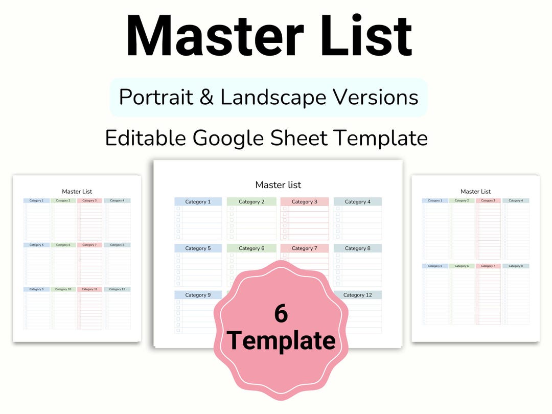 Master Task List Printable, Blank Checklist Template, Master to Do List ...
