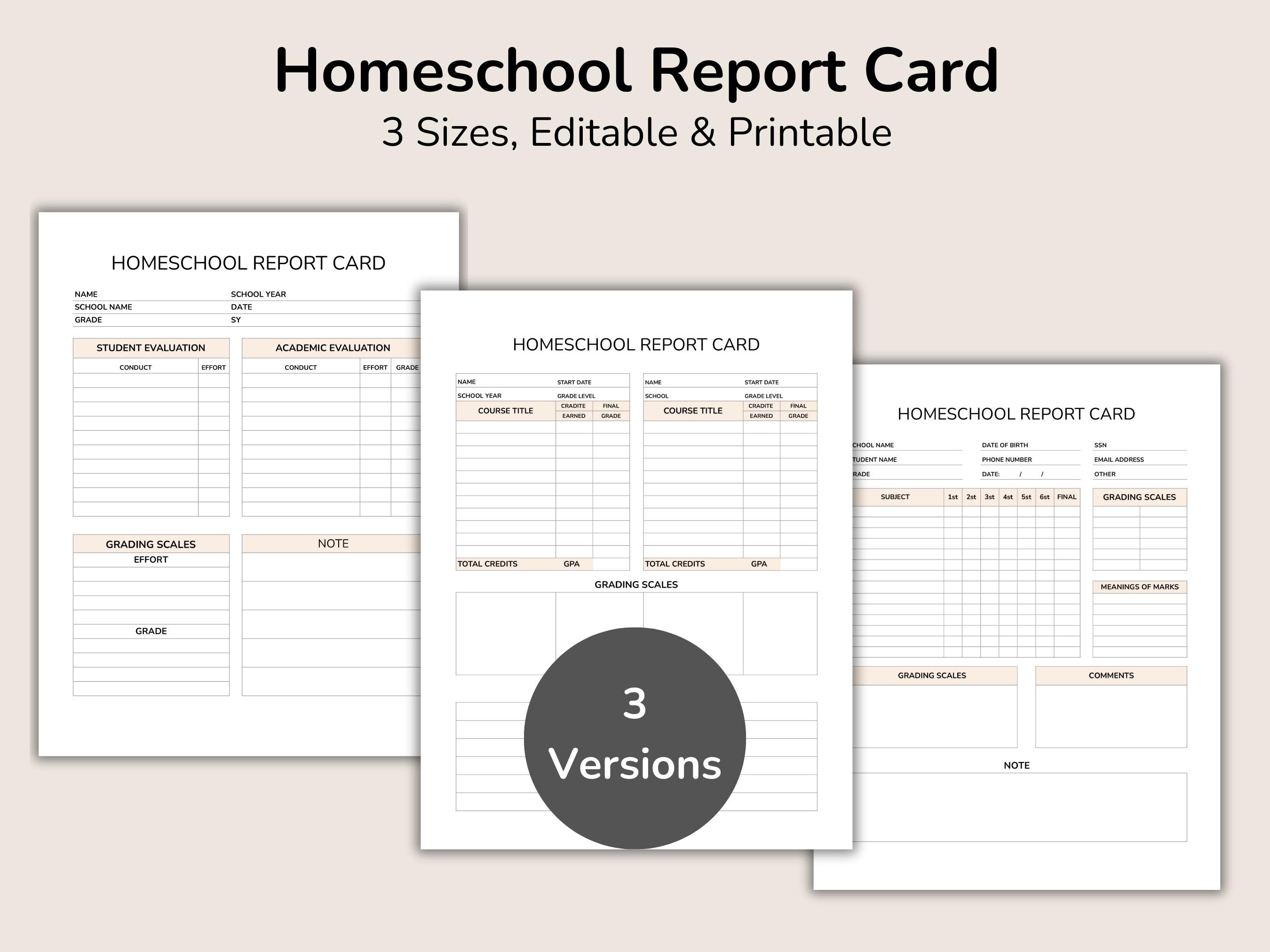 Homeschool Report Card, Grade Card Template, Student Progress Report ...