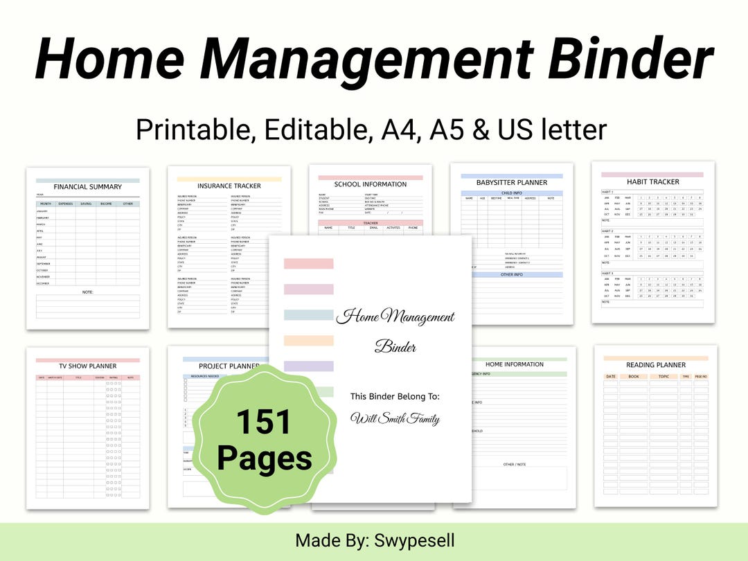 Household Binder Printable, Household Planner, Home Management Binder ...