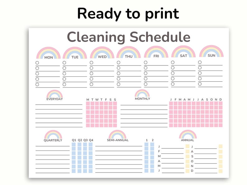 Colorful Cleaning Schedule, ADHD Cleaning Planner, Household Cleaning ...