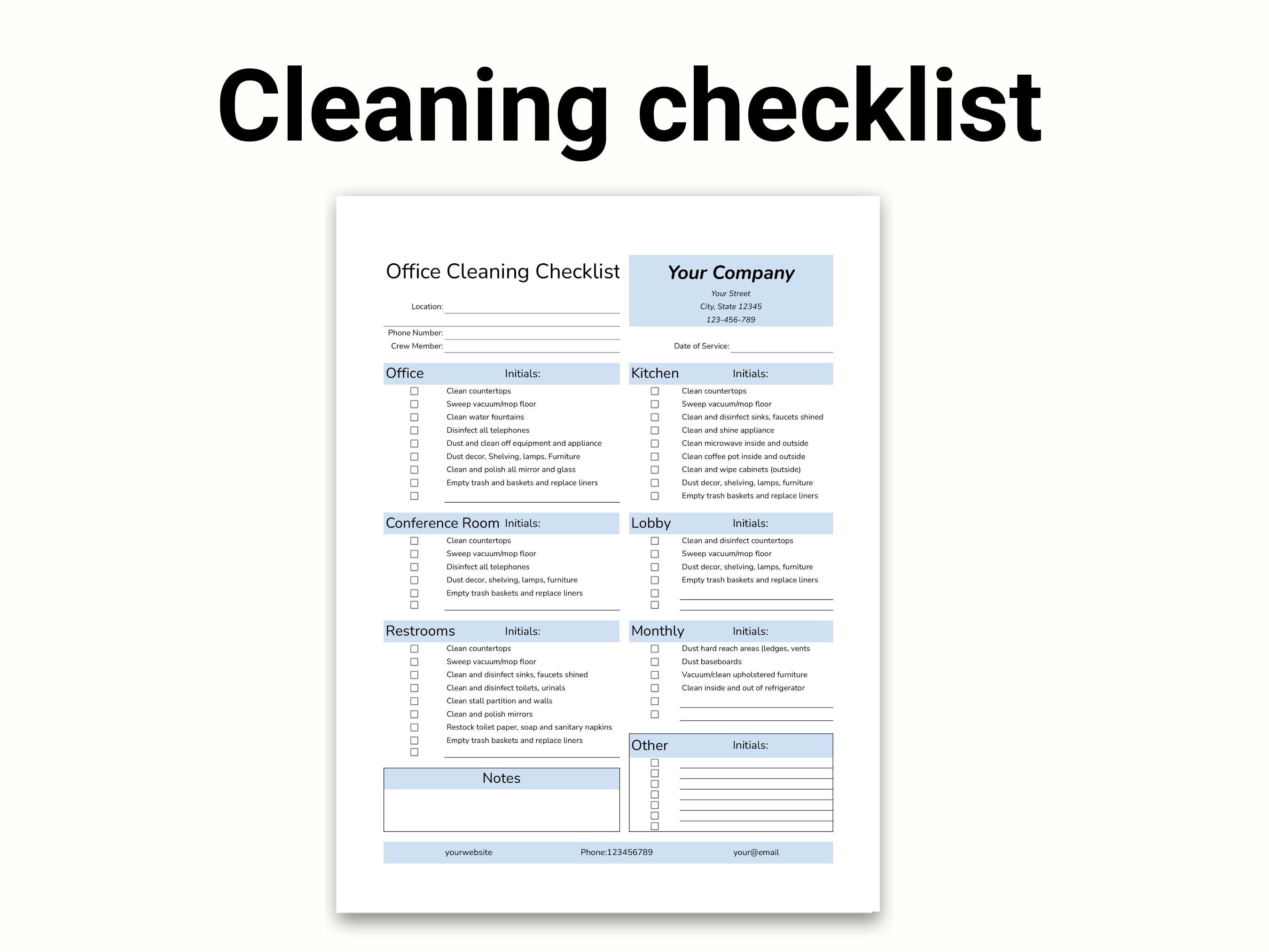 Janitorial Cleaning Checklist, Office Cleaning Schedule Checklist ...