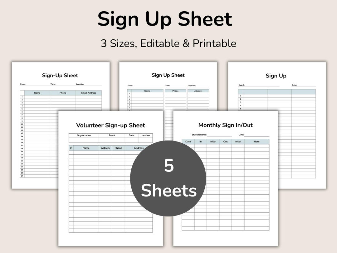 Editable Sign up Sheet, Event Sign up Sheet, Volunteer Sign up Sheet ...