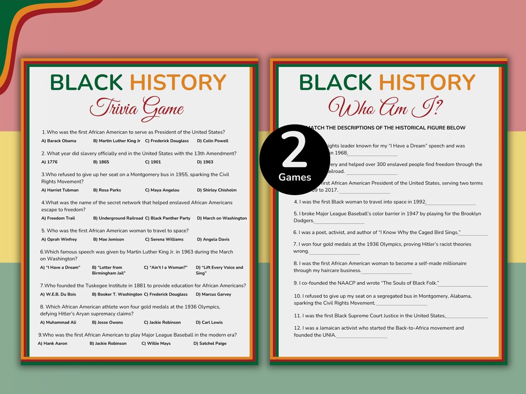 Black History Trivia Printable, Black History Month Game, Black History ...