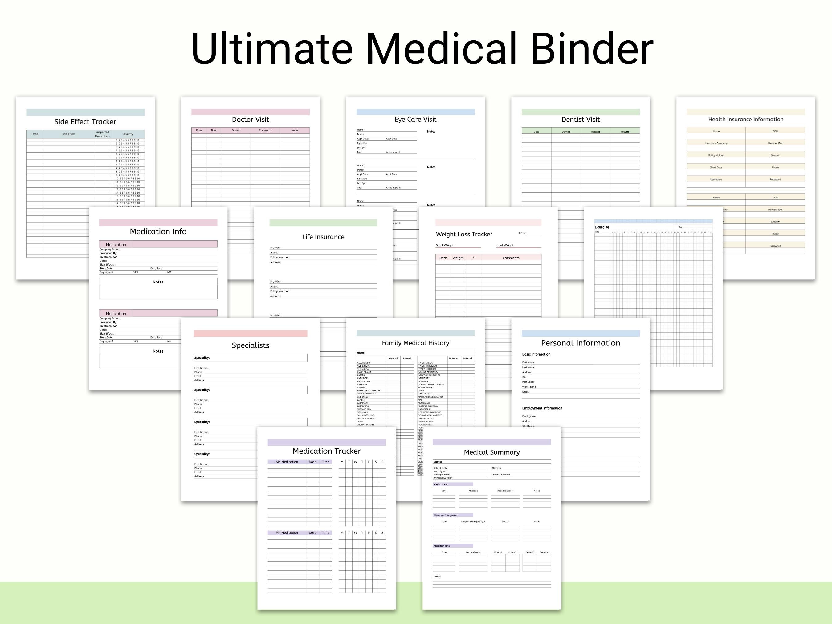Family Medical Log Printable, Medical Binder, Medical Planner Binder ...
