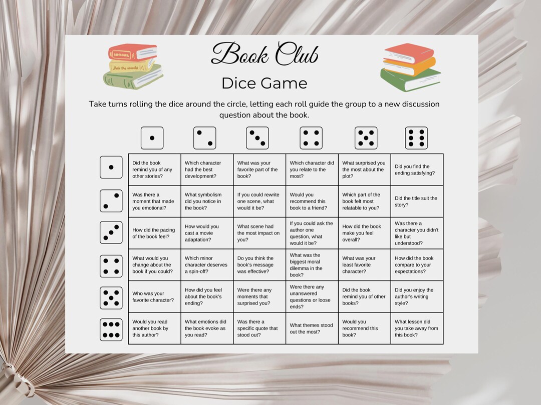 Editable Book Club Dice Game, Reading Group Discussion Question, Book ...