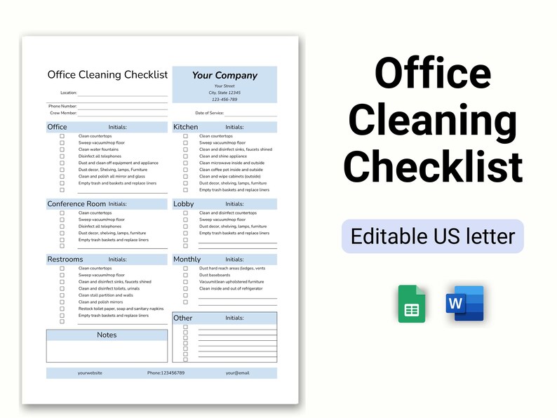 Janitorial Cleaning Checklist, Office Cleaning Schedule Checklist ...