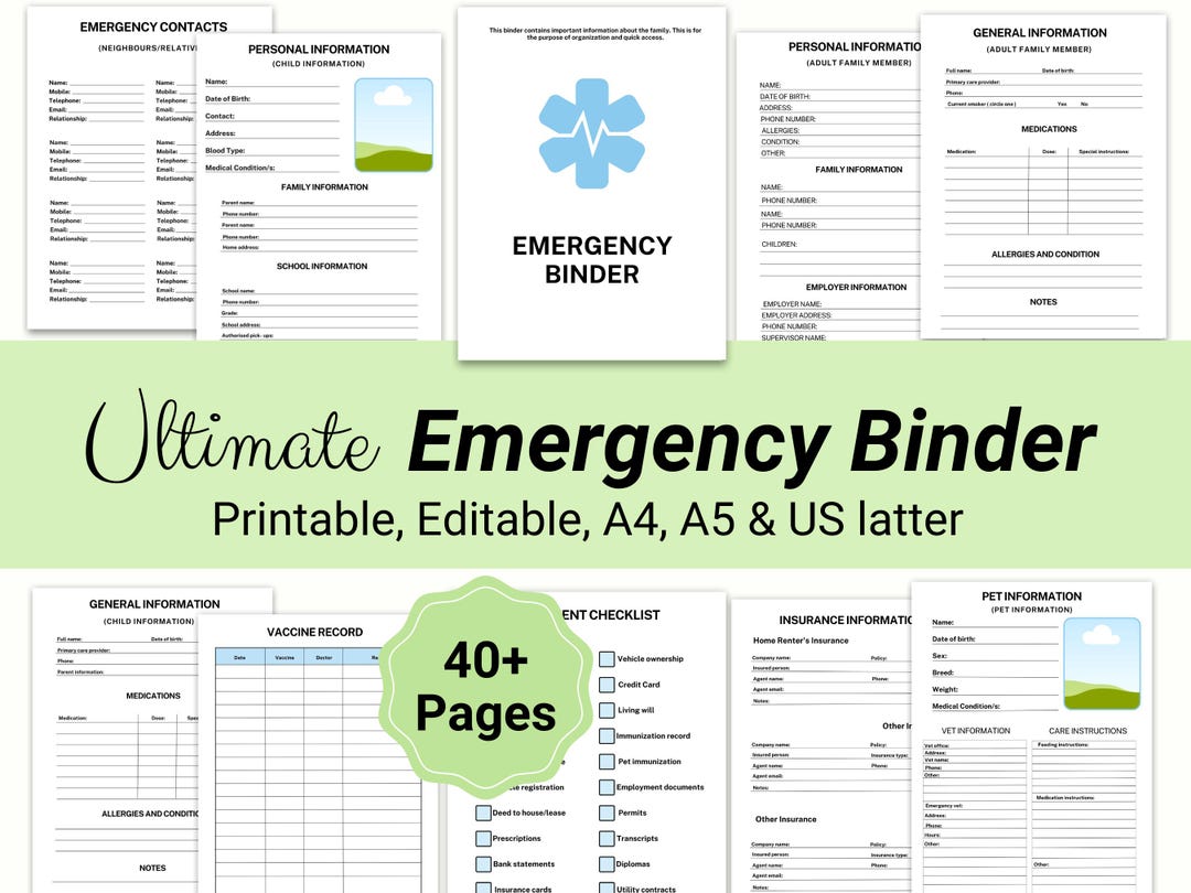 EDITABLE Emergency Binder, Medical Planner Binder, in Case of Emergency ...