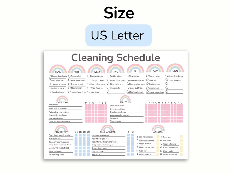 Colorful Cleaning Schedule, ADHD Cleaning Planner, Household Cleaning ...