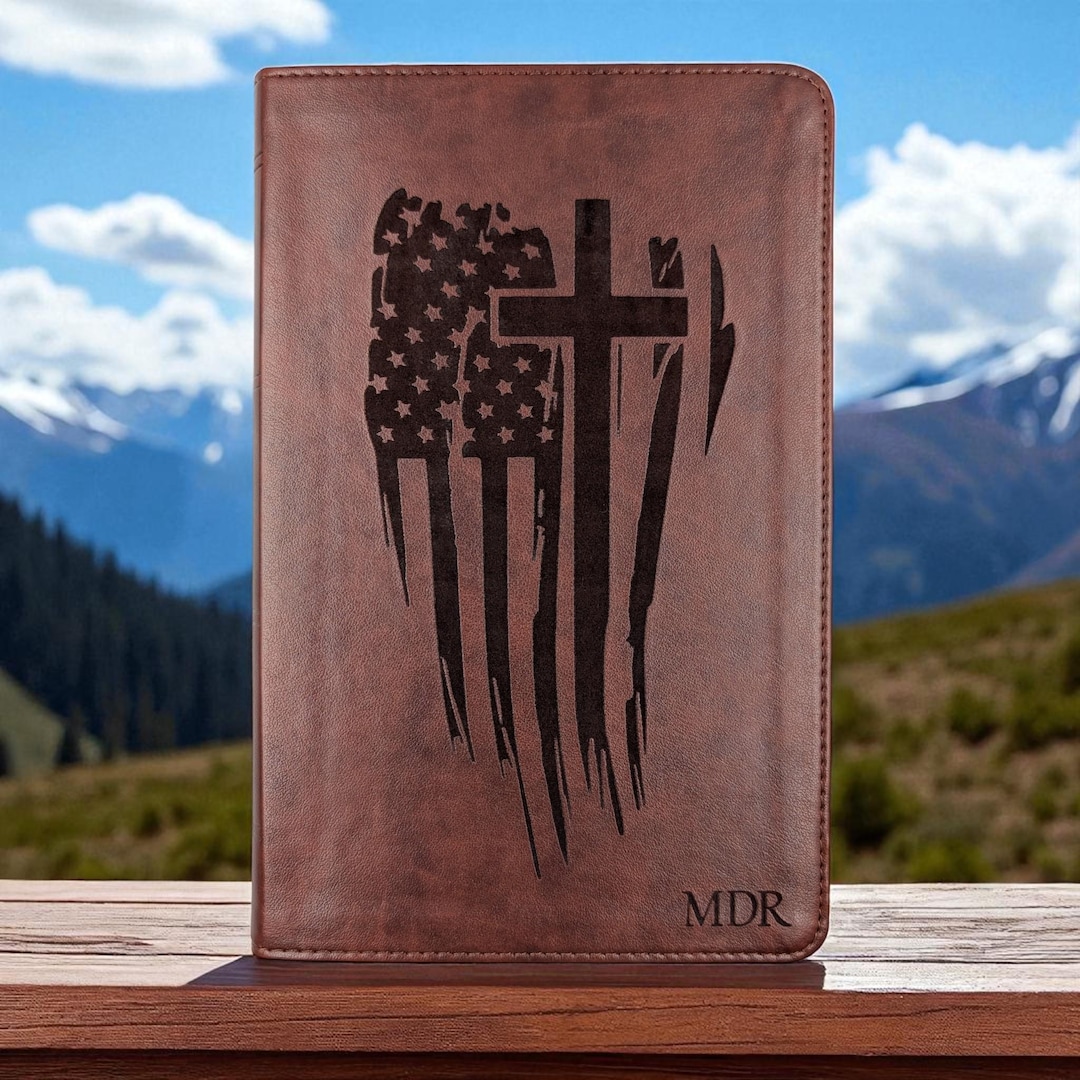 Personalized ESV Bible Large Print: Engraved American Flag, Cross and ...