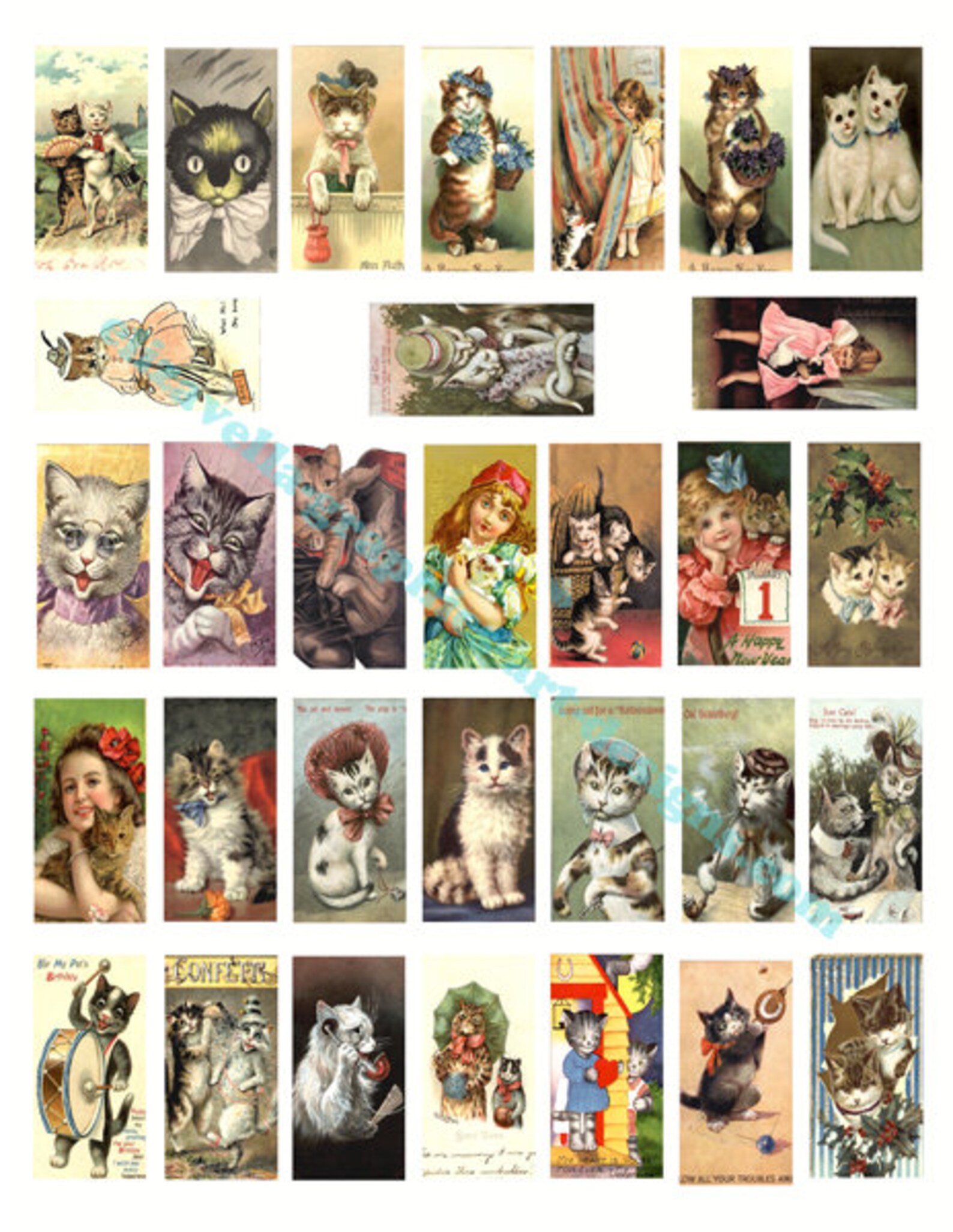 Kitty Cats Dominos Digital Collage Sheet Vintage Art Clipart, 1" X 2 ...