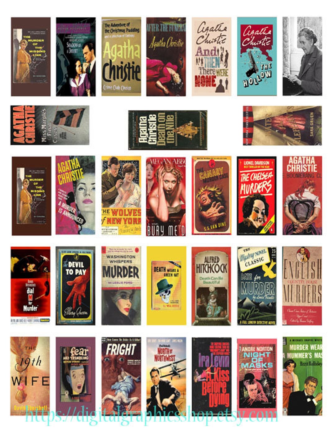 Crime Mystery Book Covers Collage Sheet 1" X 2" Dominos Novels Vintage ...