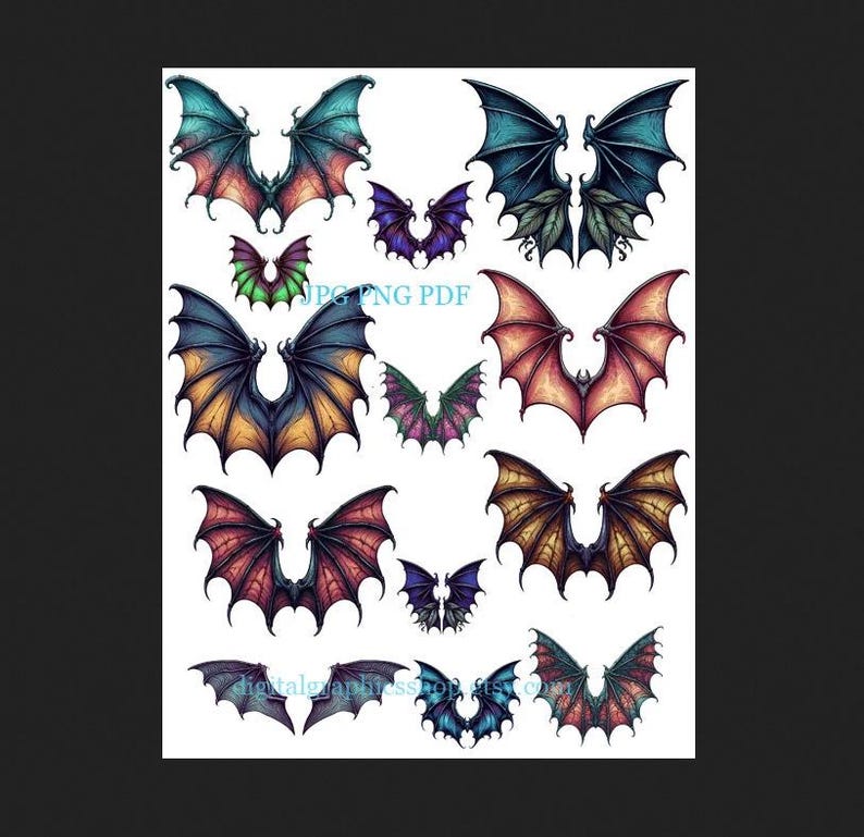 Goth Bat Wings Clipart: Spooky Paper Dolls Collage (PNG JPG PDF) - Etsy