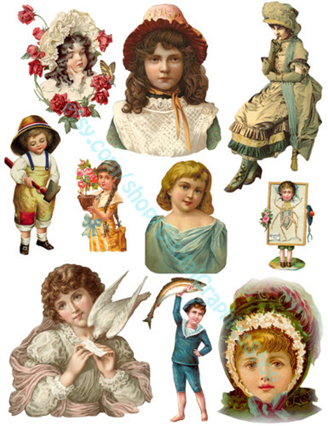 Vintage Victorian Children, Digital Collage Sheet, Printables, Instant ...