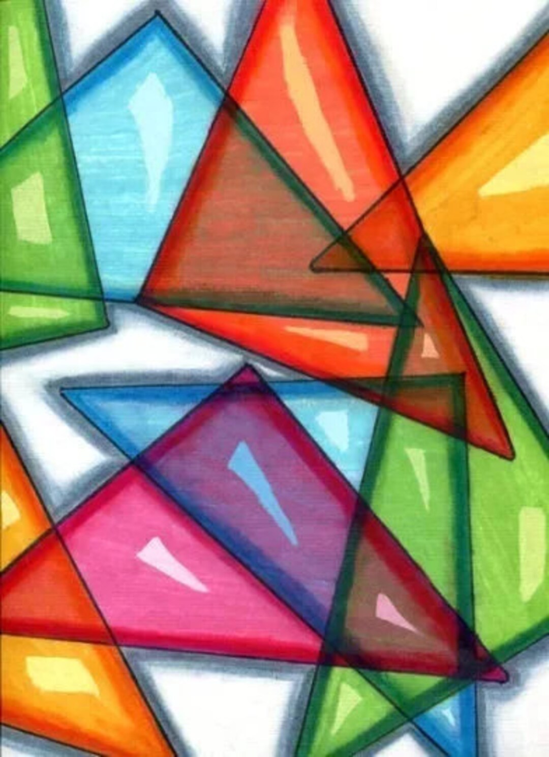 Geometric Abstract Original Art, Markers Drawing, Glass Shards ...