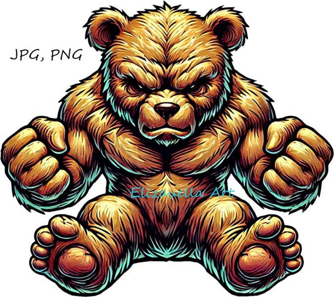 Angry Muscular Teddy Bear Png, Jpg Clipart, Printable Art Color ...