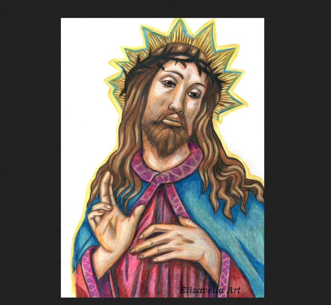 Jesus Christ Art Original Colored Pencil Drawing, Hand Drawn Artwork ...