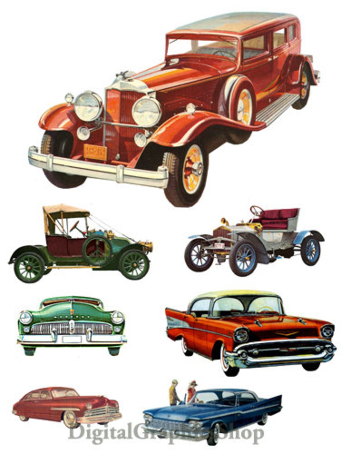 Vintage Antique Classic Cars Art, Printable Scrapbooking Paper, Digital ...