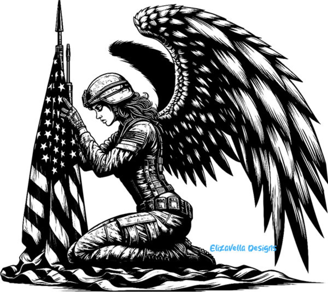 American Soldier Angel Woman Png USA Flag Png, Patriotic Art Logo ...