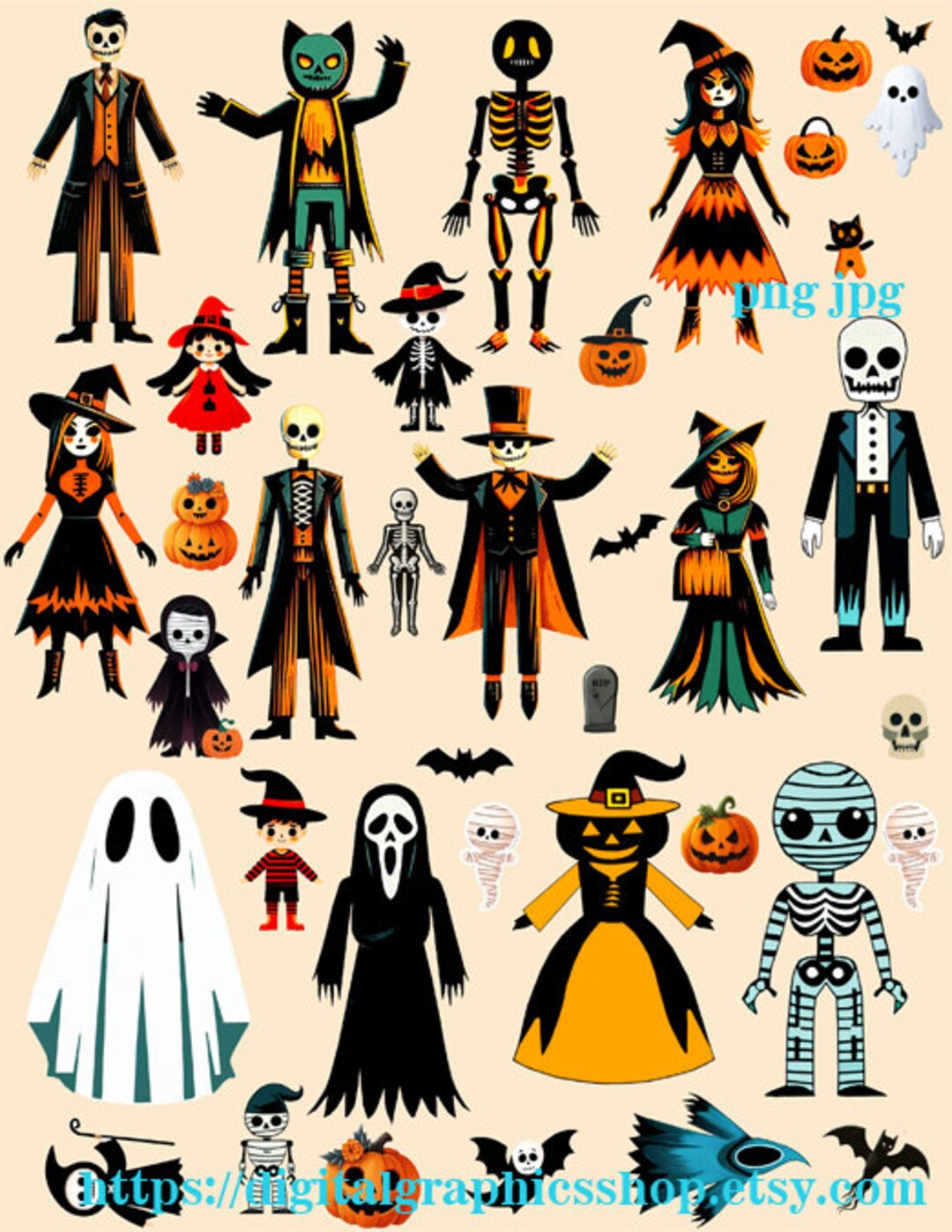 Halloween Clipart Collage Sheet Monsters Pumpkins Cut Outs Png Jpg ...