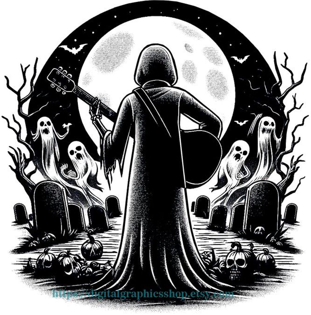 Ghost Playing Guitar in Graveyard Png Download Clipart Dark Art Horror ...