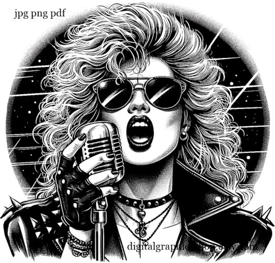 Female 80s Rock Singer Png Jpg Pdf Musician Printable Music Art Rocker ...