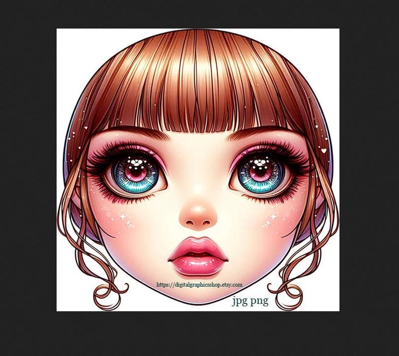 Doll Face Print, Blue Eyes, Big Eye Doll Faces, Clipart Eyes, Lips ...