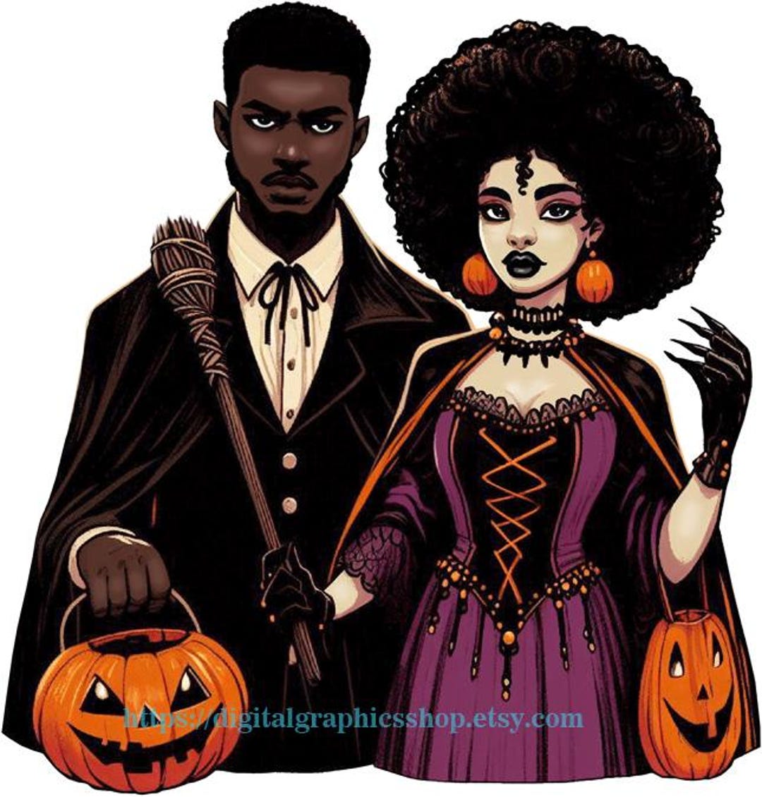 Beautiful Black African Man Vampire and Witch Woman Halloween Png ...