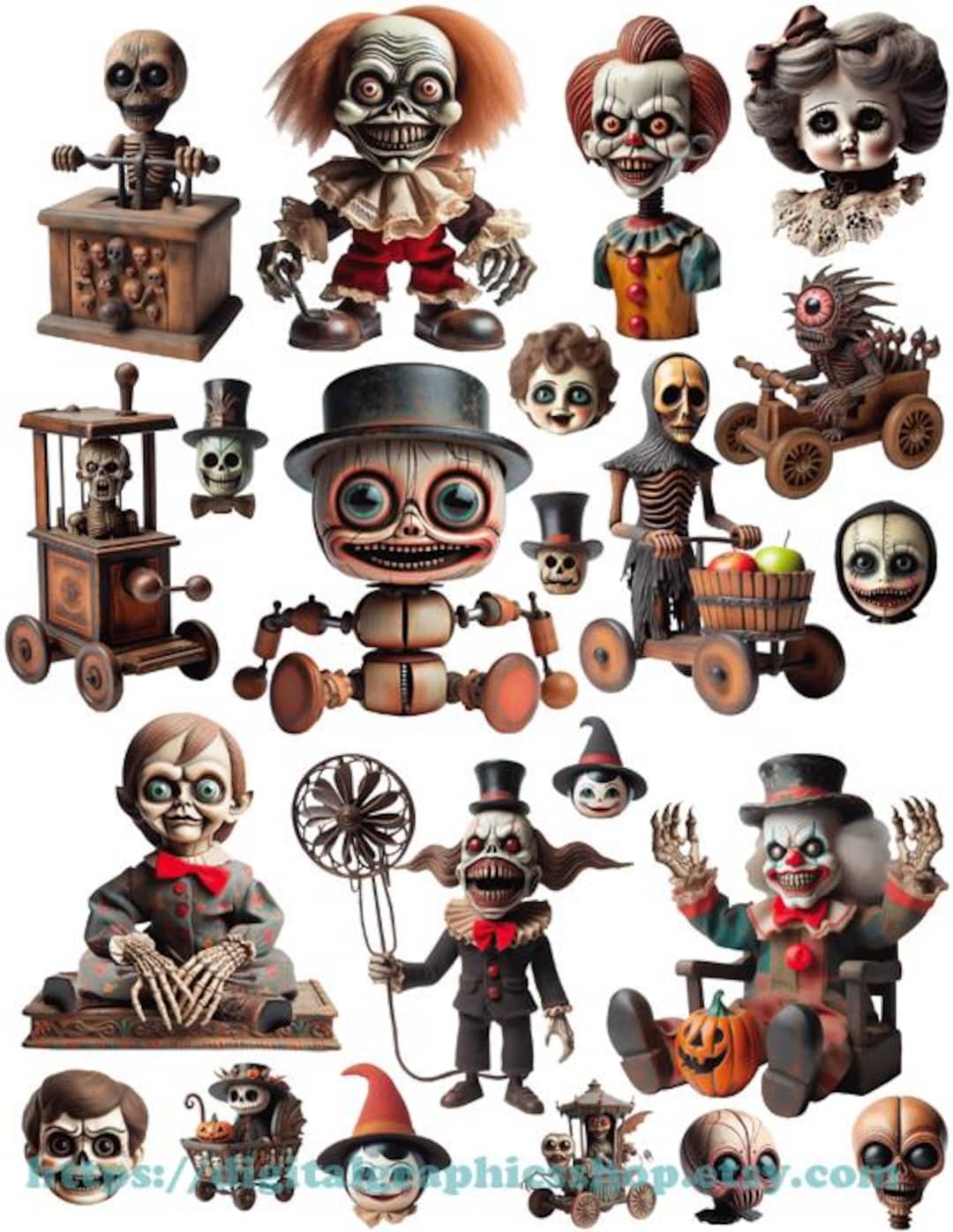 Spooky Evil Toys Dolls Digital Clipart Set Collage Sheet Png Jpg ...