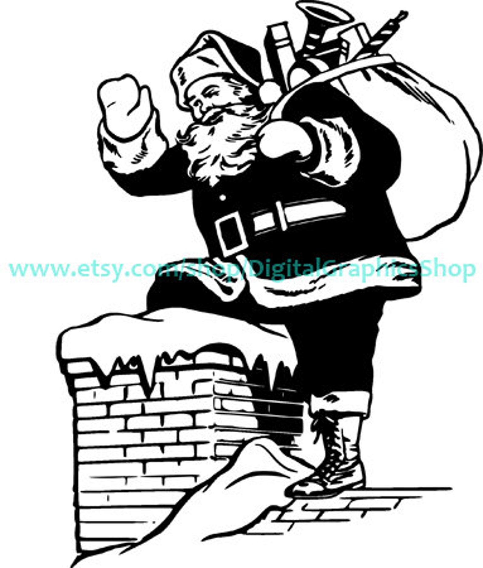 Santa Claus on Roof Christmas Printable Art Jpg Png Clipart | Etsy