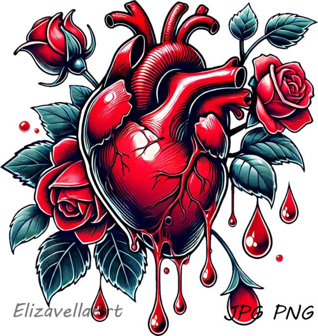 Bloody Valentines Bleeding Heart Png, Jpg, Red Roses Heartbrake Art ...