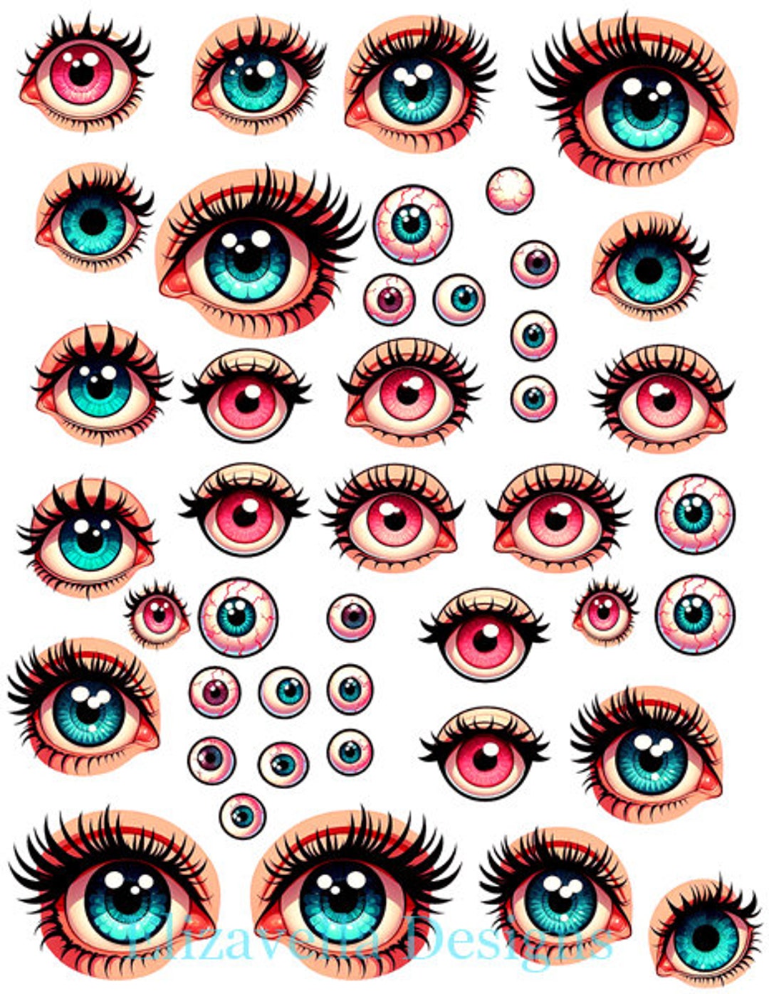 Cute Doll Eyes Collage Sheet Clipart Png Jpg Printable Art Diecuts ...