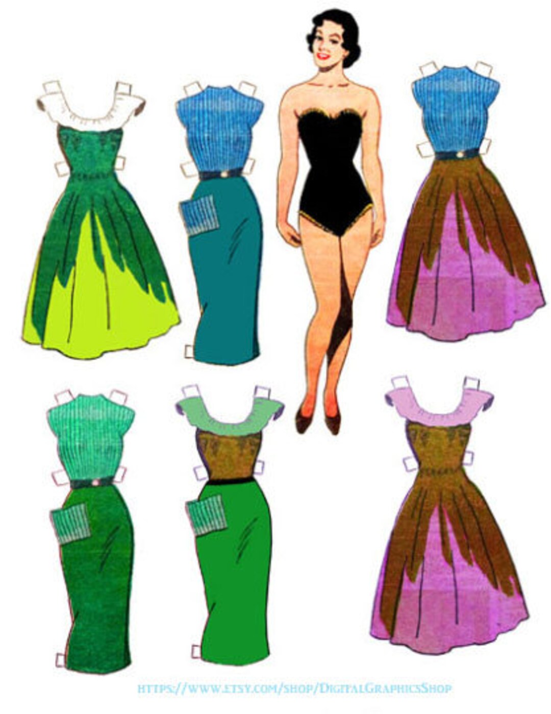 INSTANT DOWNLOAD, 1950s Pinup Girl Paper Doll Digital Printable Collage ...