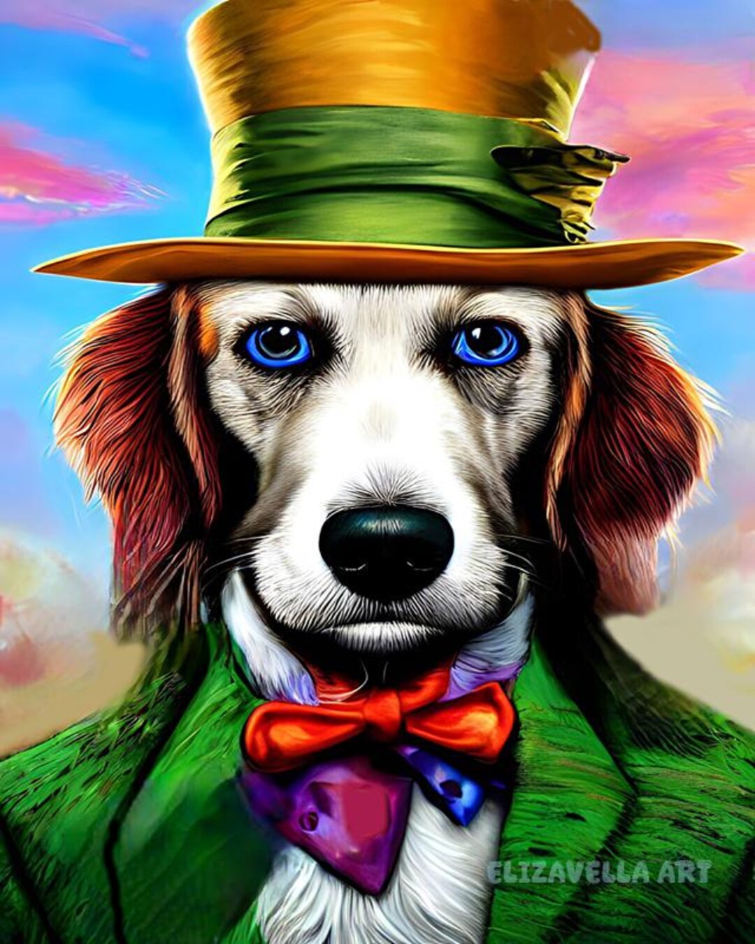 Mad Hatter Dog Fairytale Animals -original Art - Surreal 8x10 Inch Semi ...