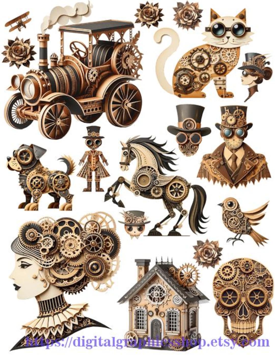Steampunk Paper Crafts Cut Outs Digital Collage Sheets Download Men ...
