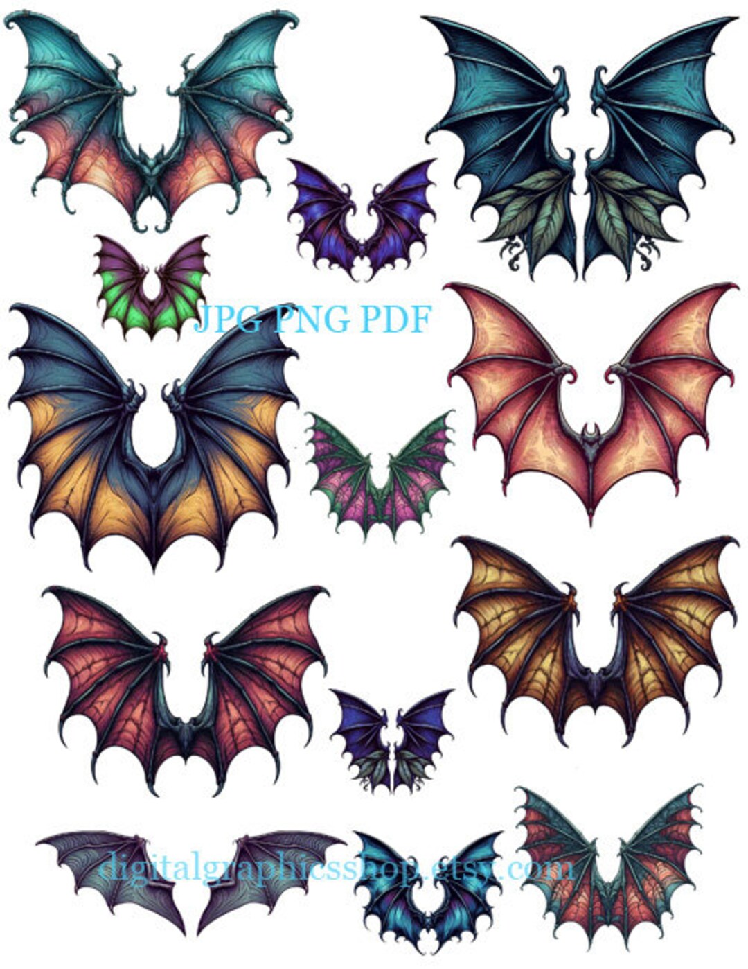 Goth Bat Wings Png Clipart Collage Sheet Png Jpg Pdf Spooky Paper Dolls ...