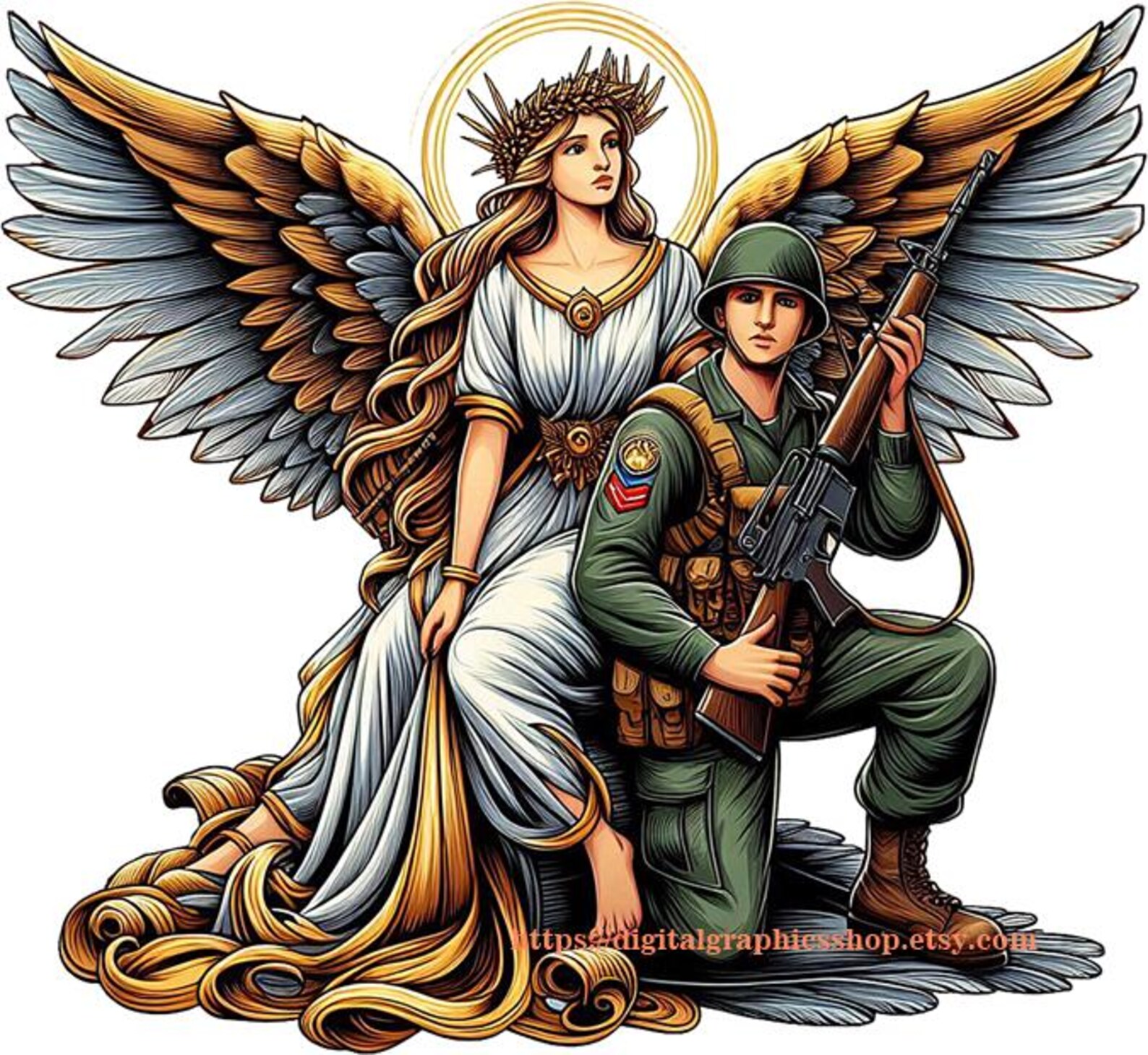 Guardian Angel With Soldier PNG: Patriotic Art, Military Vet Clipart ...