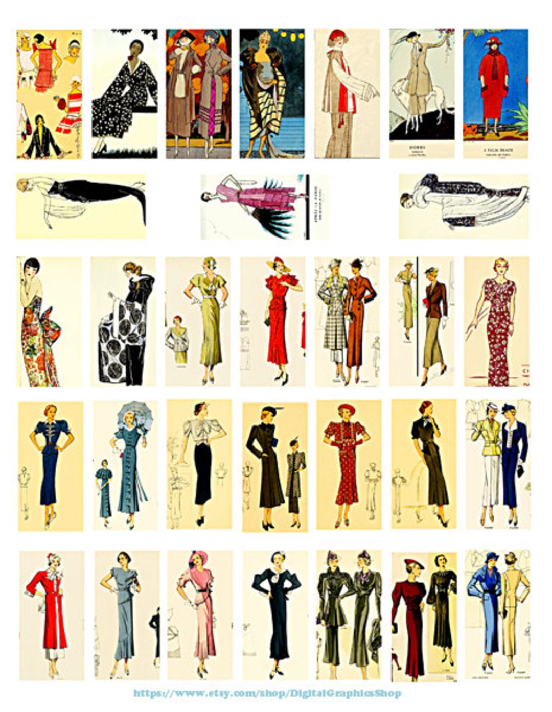 1920s Fashion 1930s Domino Digital Collage Sheet 1" X 2" Inch ...