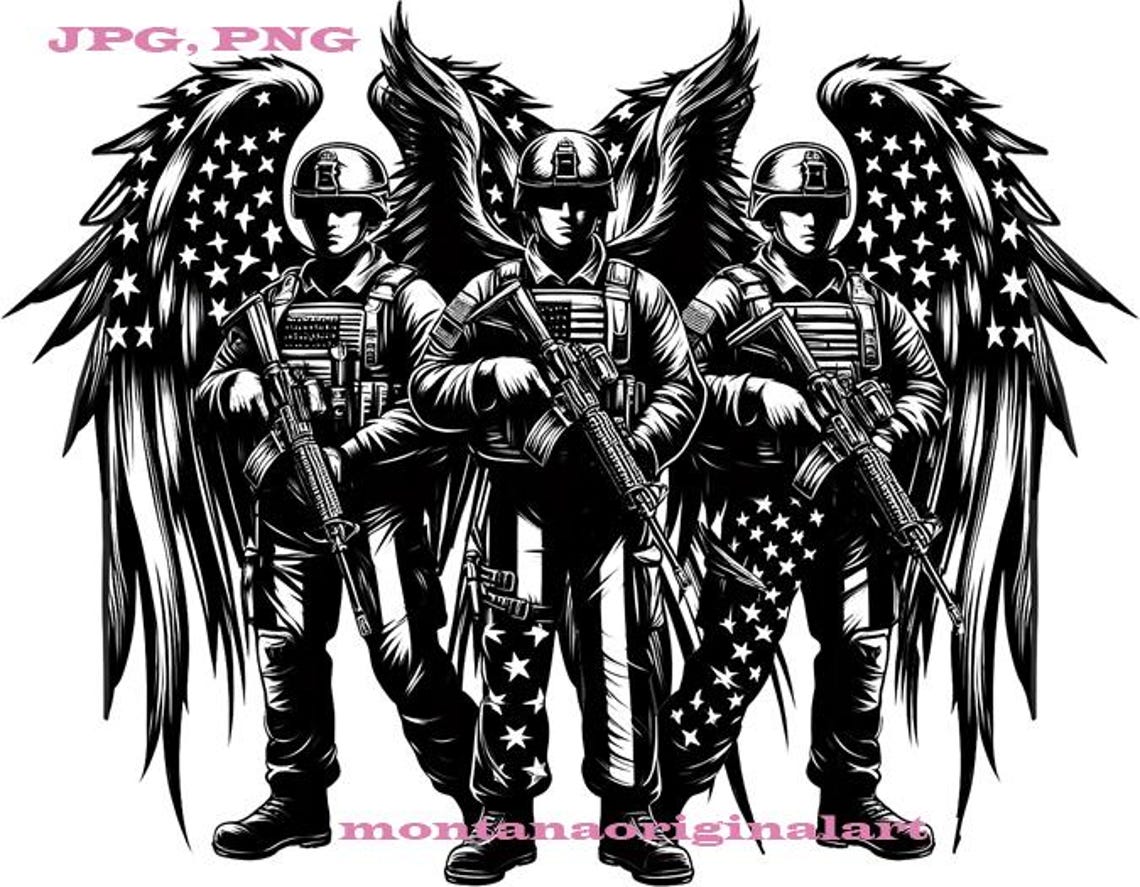 3 American Soldier Angel Men Png USA Flag Wings Jpg Patriotic Art Logo ...
