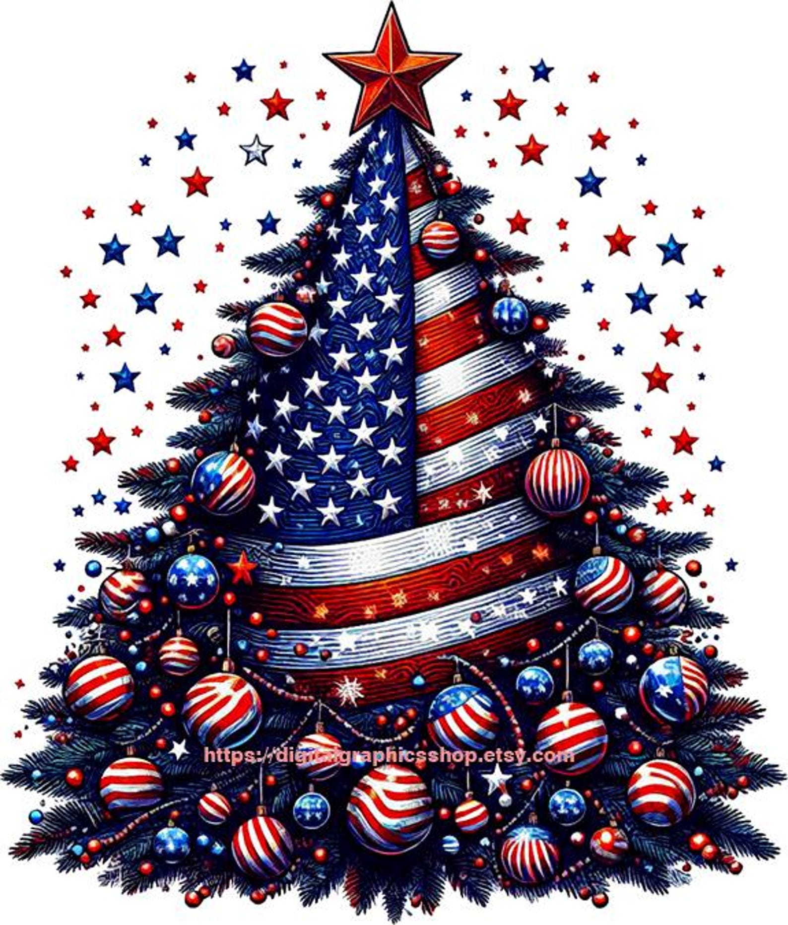 Printable USA American Flag Surreal Christmas Tree Png Patriotic Art ...