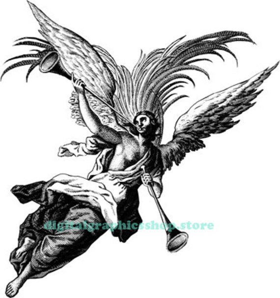Guardian Male Angel Blowing Horn Vintage Art Printable - Etsy