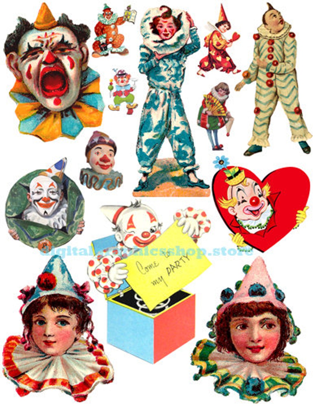 Vintage Circus Clown Printables, Ephemera Die Cuts Paper Crafts, Circus ...
